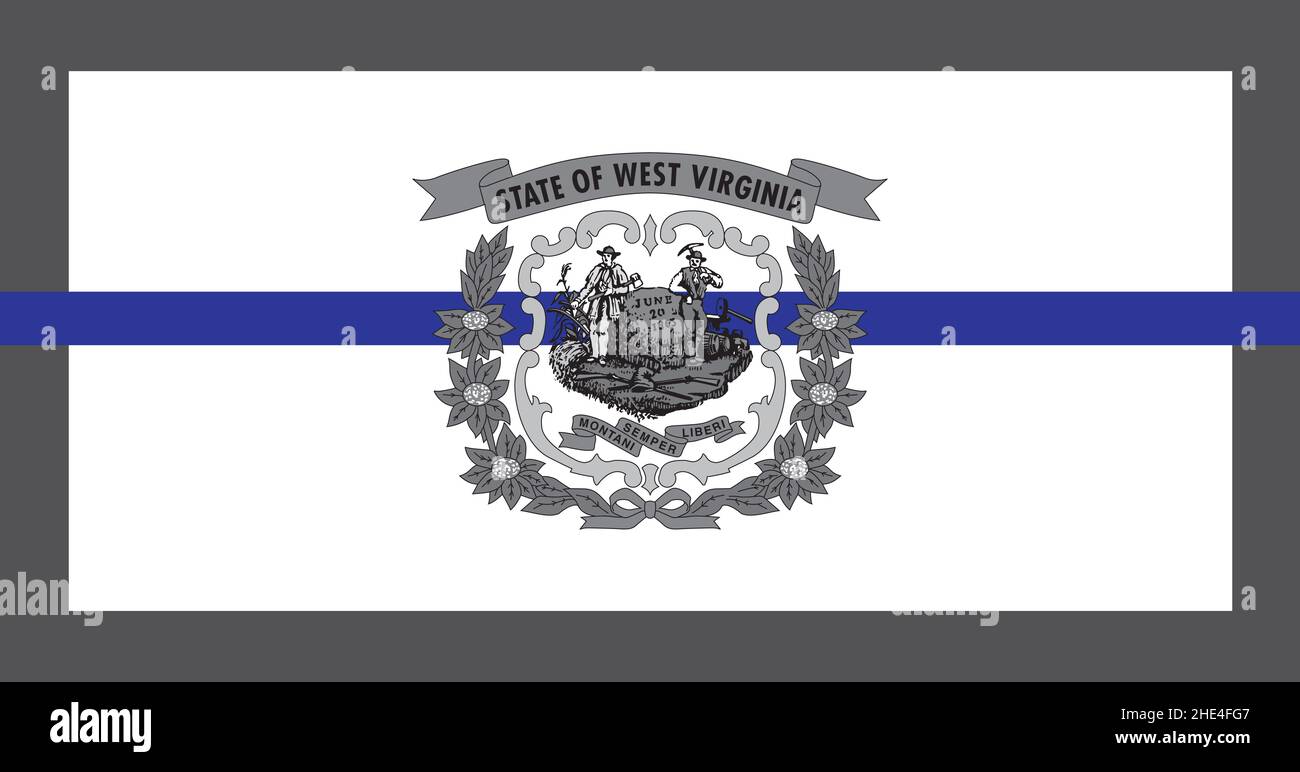Top view of blue line flag of West Virginia state, Usa. United states ...