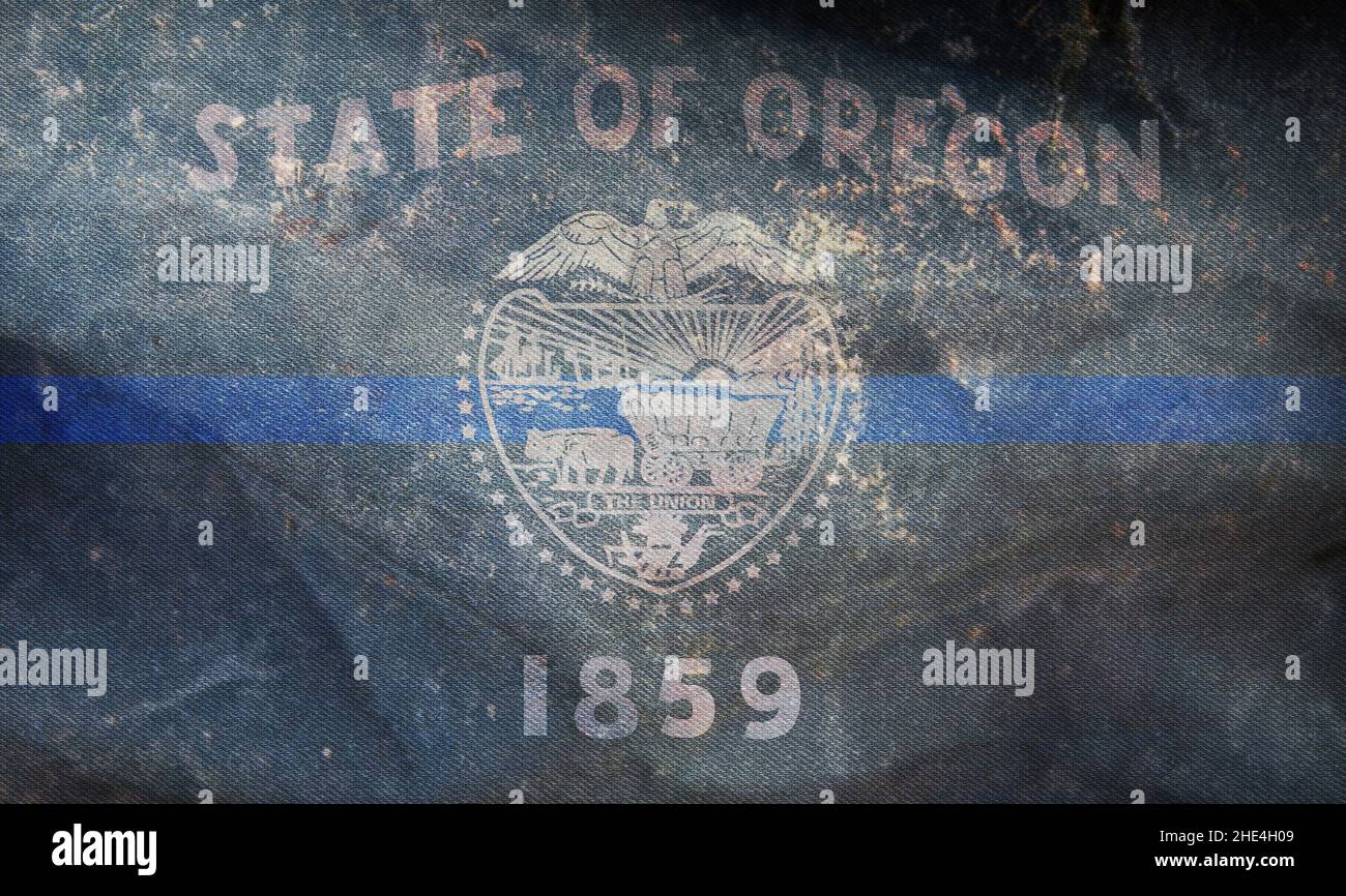 Top view of blue line flag of Oregon state, Usa. United states of ...