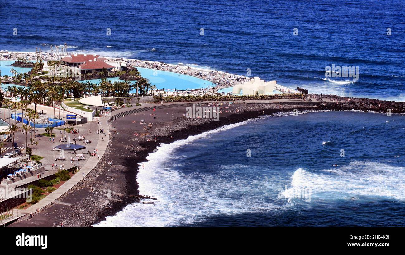 View of the Puerto de la Cruz coast in north Tenerife, Spain Stock ...