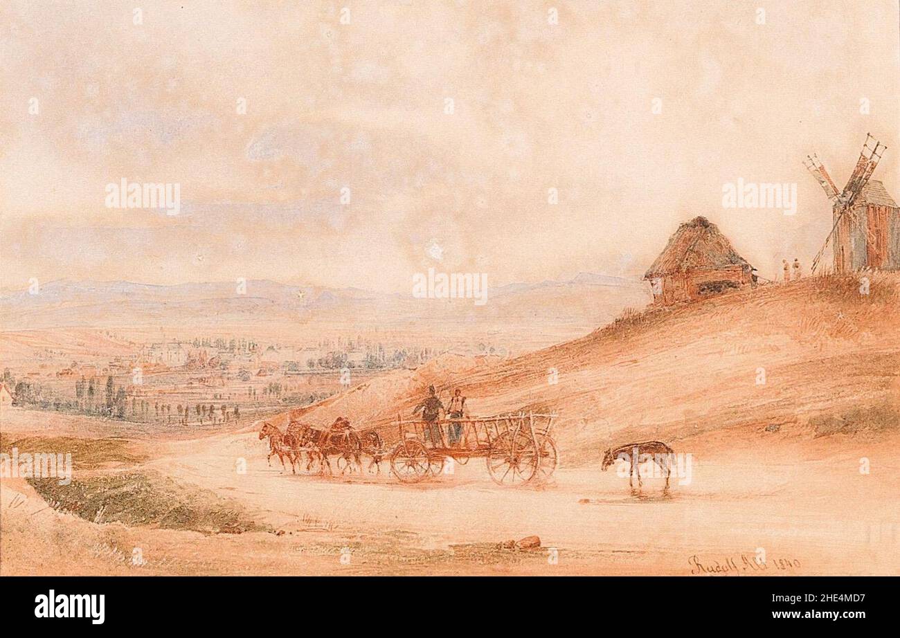 Rudolf von Alt – Windmill and wagon near Jaslo, 1840 Stock Photo - Alamy
