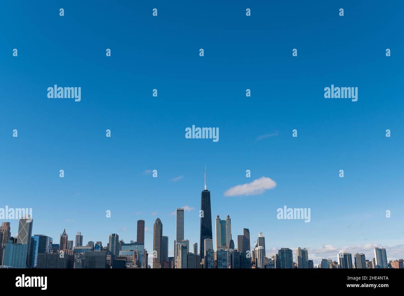 Beautiful view of Chicago's skyline under a clear blue sky in the USA ...