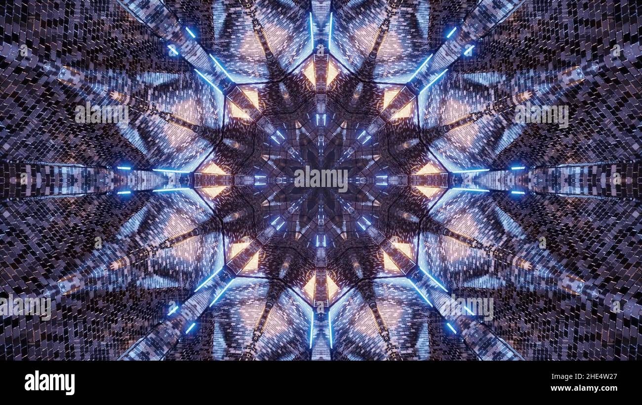 A 3D illustration of an enlightened octagonal star shaped mosaic ...