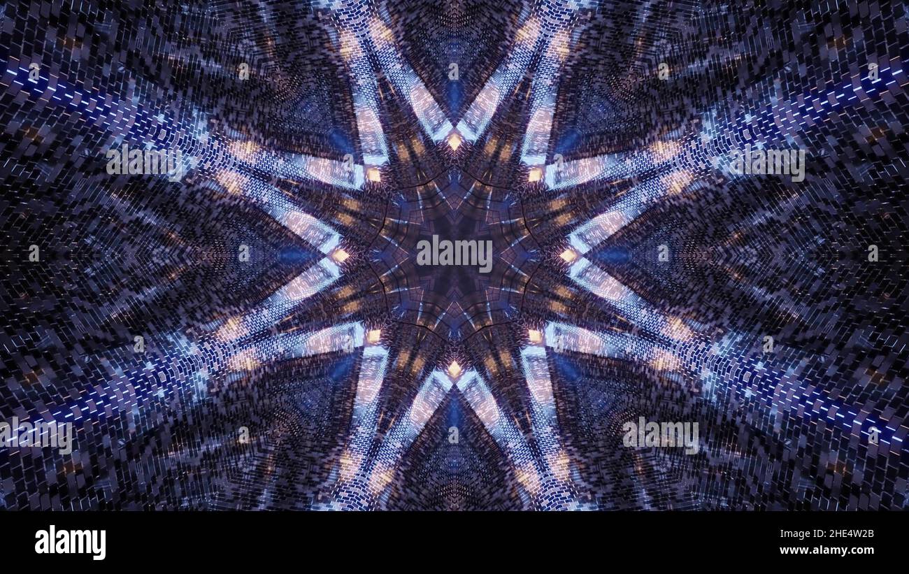 A 3D illustration of an enlightened mosaic star shaped kaleidoscopic ...