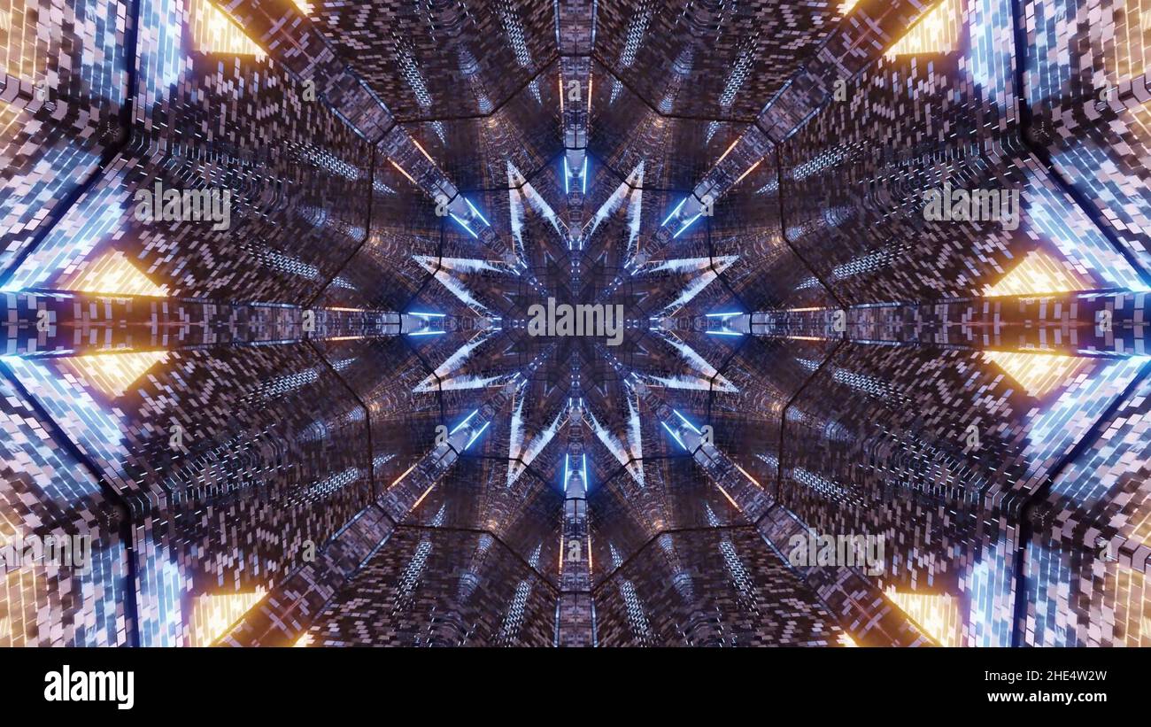 A 3D illustration of an enlightened octagonal star shaped mosaic ...