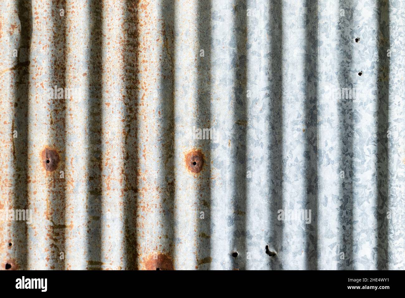 Grunge silver and red rust corrugated iron metal plate textured ...