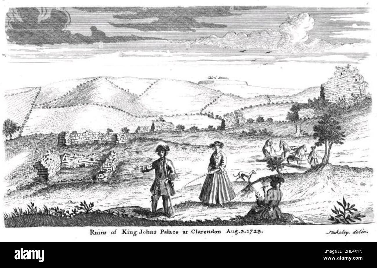Ruins of King Johns Palace at Clarendon, William Stukeley engraving ...