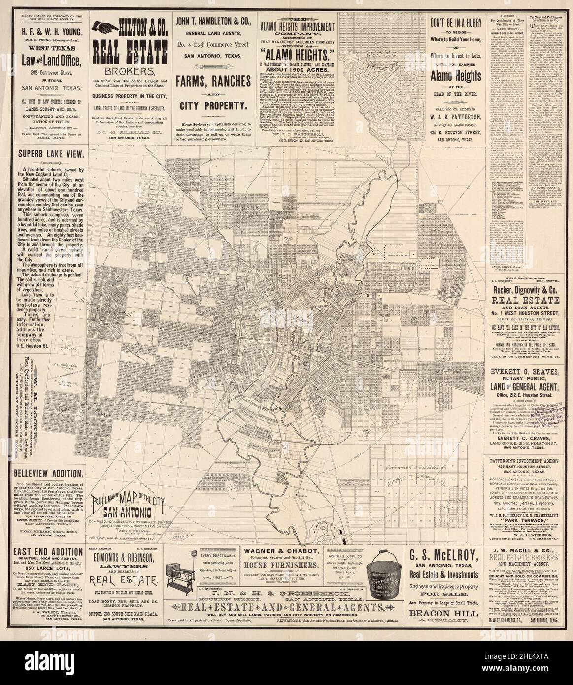 Rullman's map of the city of San Antonio Stock Photo - Alamy