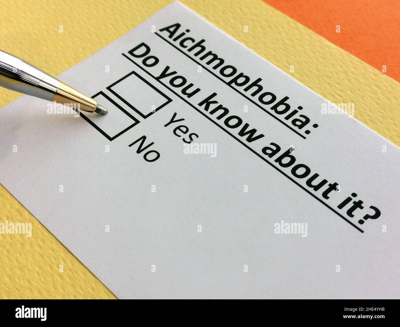One person is answering question about aichmophobia Stock Photo - Alamy