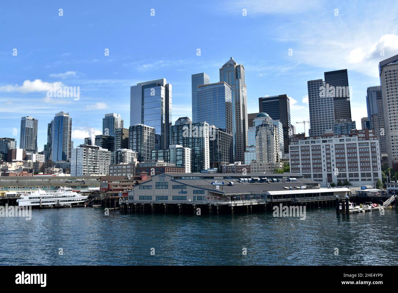 The Seattle Skyline seen across Elliot Bay in Puget Sound, Washington ...
