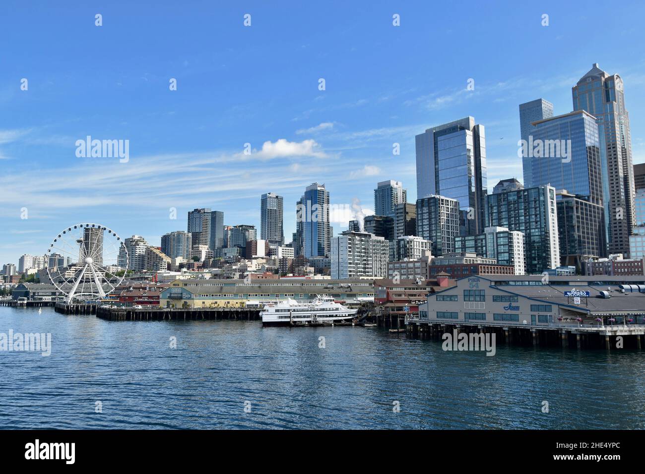 The Seattle Skyline seen across Elliot Bay in Puget Sound, Washington ...
