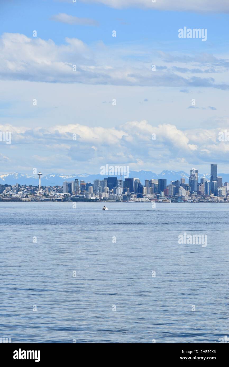 The Seattle Skyline seen across Elliot Bay in Puget Sound, Washington ...