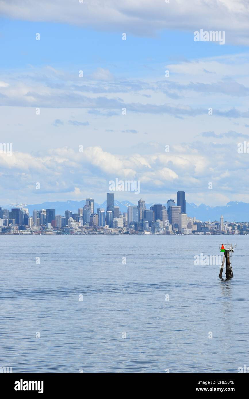The Seattle Skyline seen across Elliot Bay in Puget Sound, Washington ...
