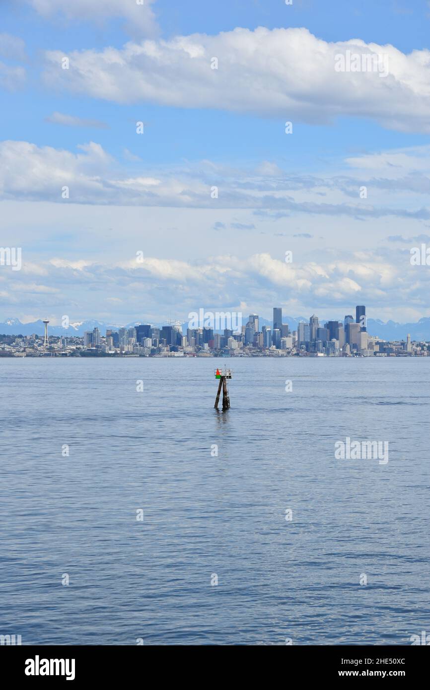 The Seattle Skyline seen across Elliot Bay in Puget Sound, Washington ...