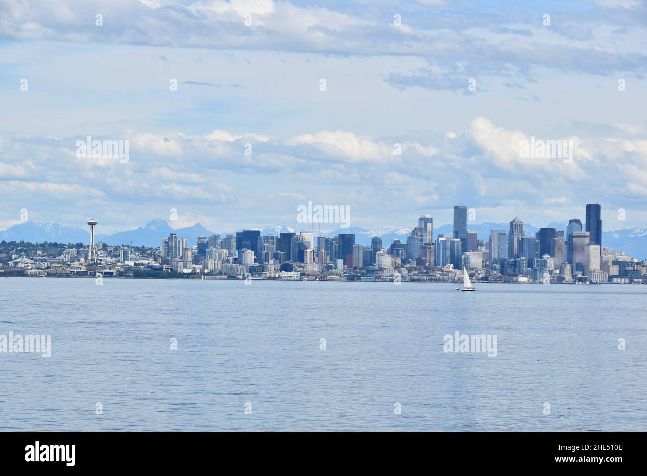 The Seattle Skyline seen across Elliot Bay in Puget Sound, Washington ...