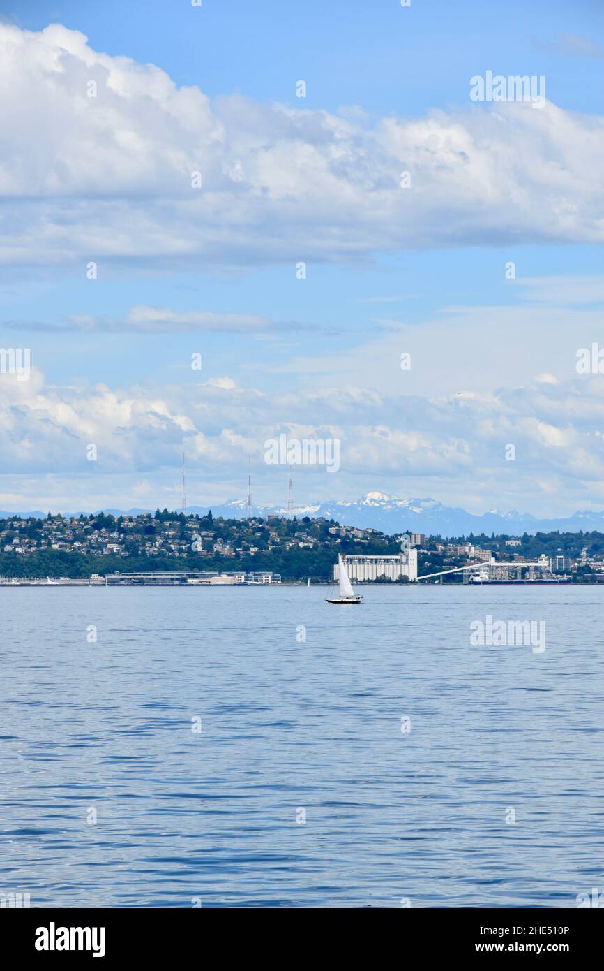 The Seattle Skyline seen across Elliot Bay in Puget Sound, Washington ...