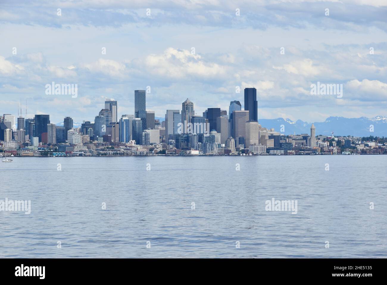 The Seattle Skyline seen across Elliot Bay in Puget Sound, Washington ...