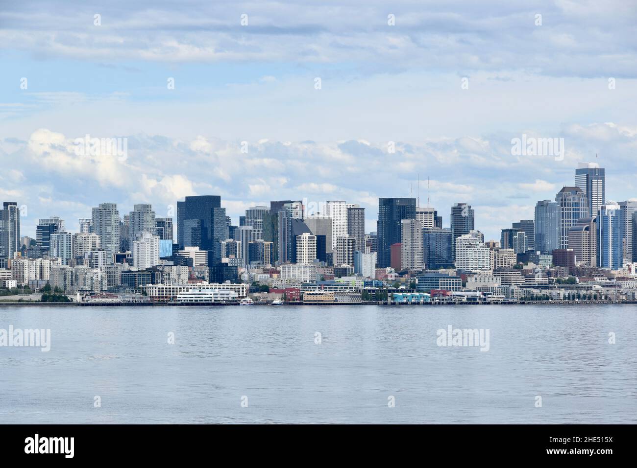 The Seattle Skyline seen across Elliot Bay in Puget Sound, Washington ...
