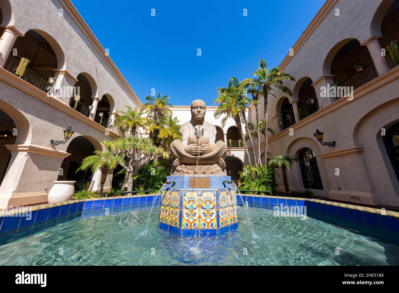 Fountain with statue in Balboa Park Visitors Center at California Stock ...