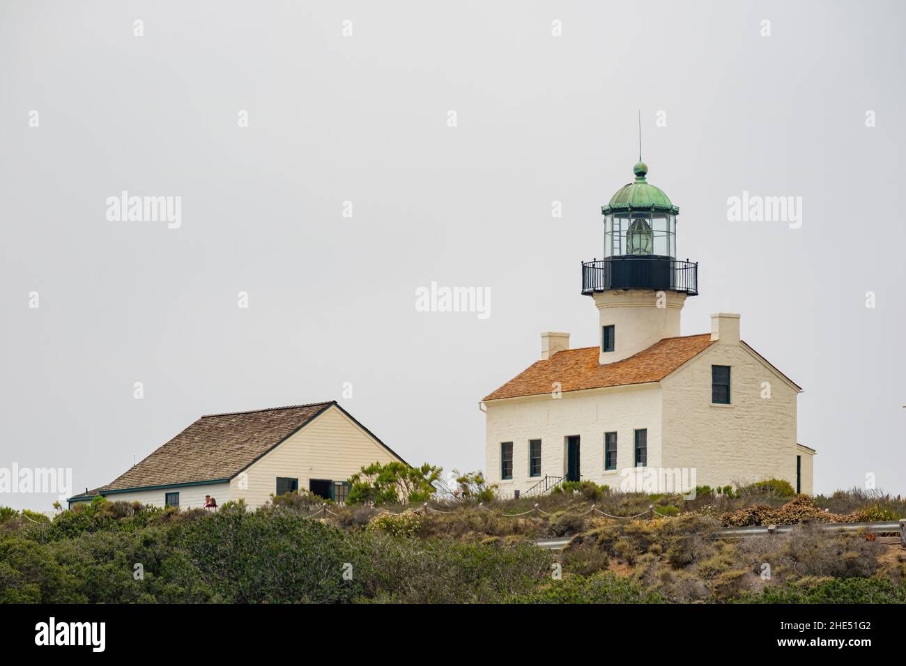 Overcast view of the famous Old Point Loma Lighthouse at San Diego ...