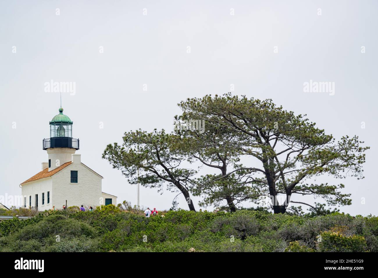 Overcast view of the famous Old Point Loma Lighthouse at San Diego ...