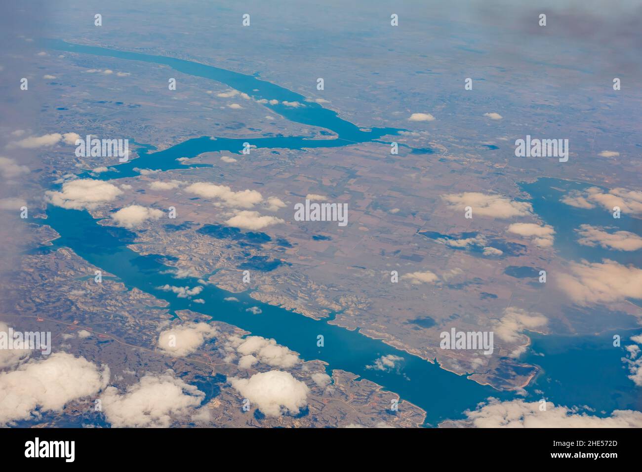Beautiful aerial view of Lake Sakakawea, North Dakota State Stock Photo ...