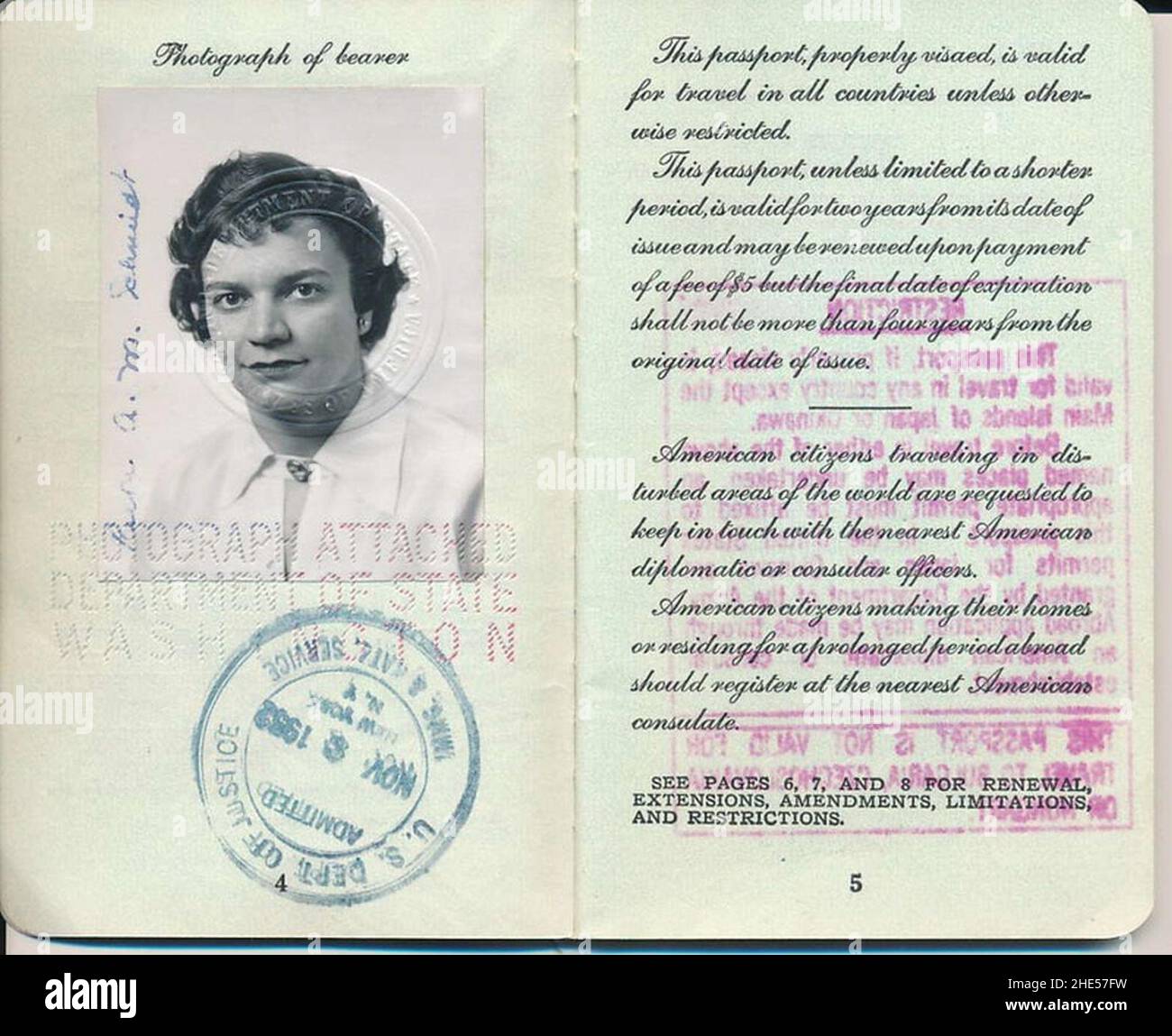 Ruth A M Schmidt passport 1952 Stock Photo - Alamy