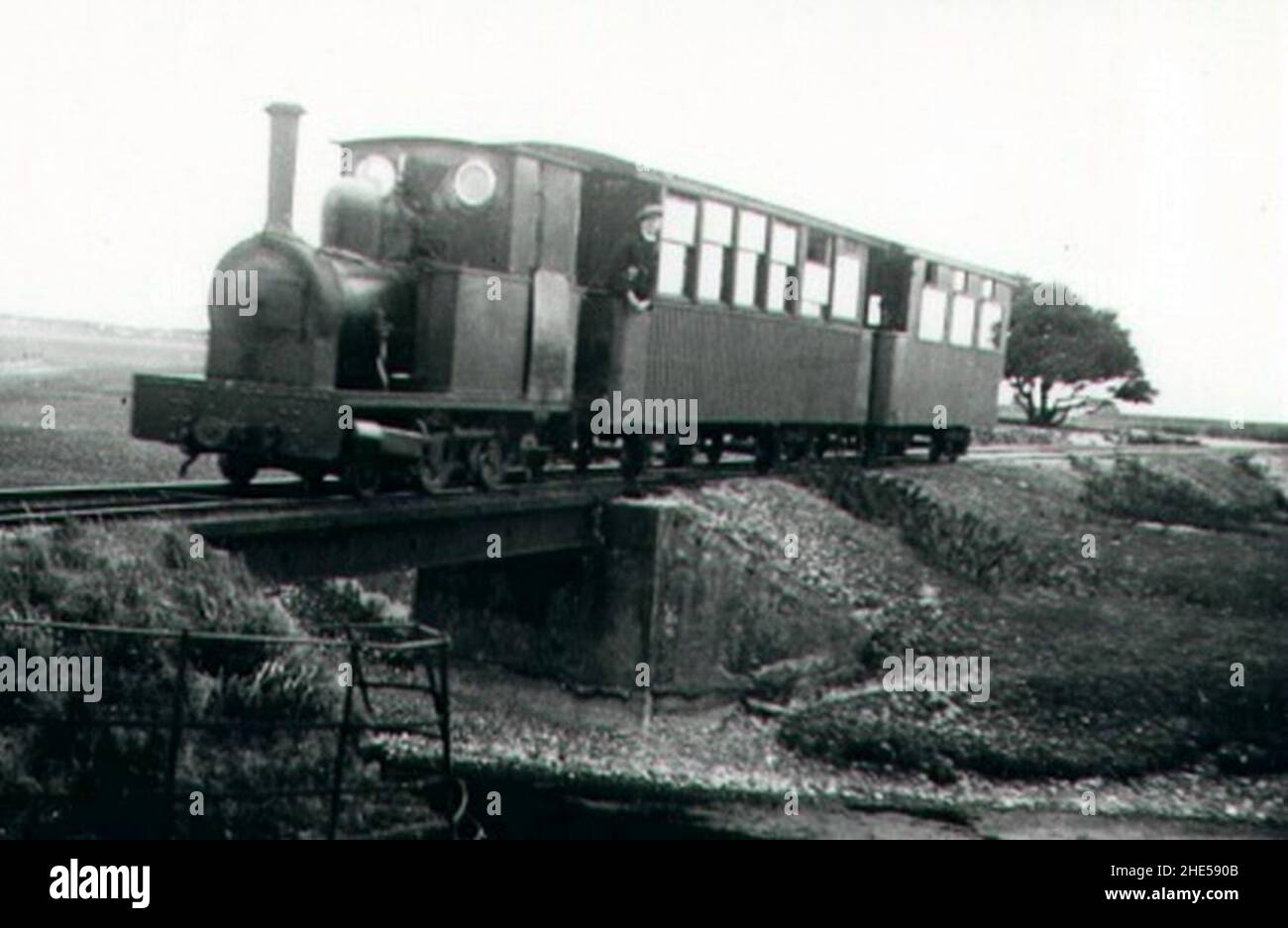 Rye and Camber Tramway - 'Victoria' with train crosses Broadwater ...