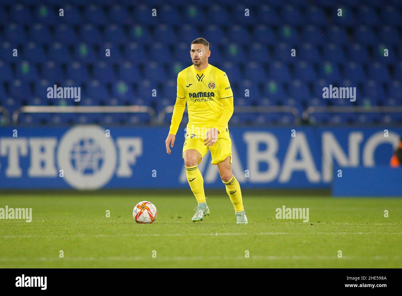 A Coruna-Spain.Adrián de la Fuente in action during the football match ...