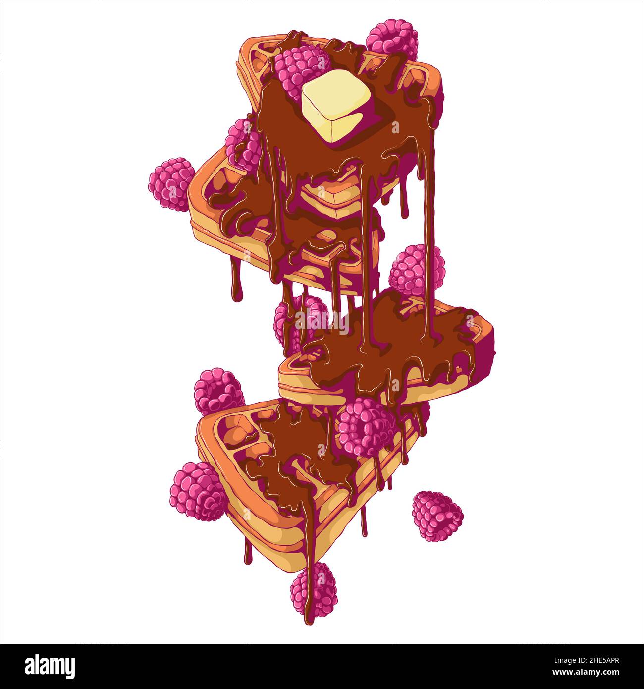 Hand drawn vector illustration of falling Viennese or Belgian waffles ...