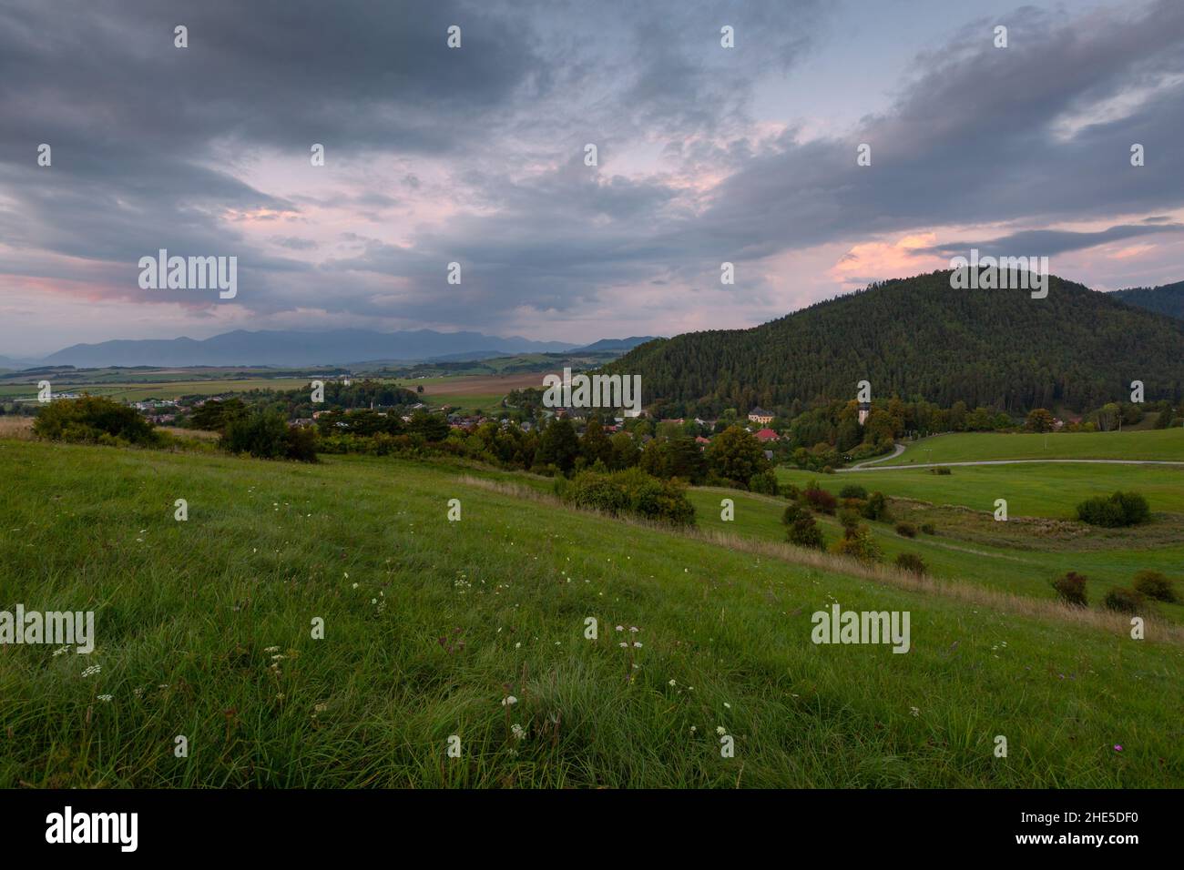 Evening view of Necpaly village in Turiec region, Slovakia Stock Photo ...