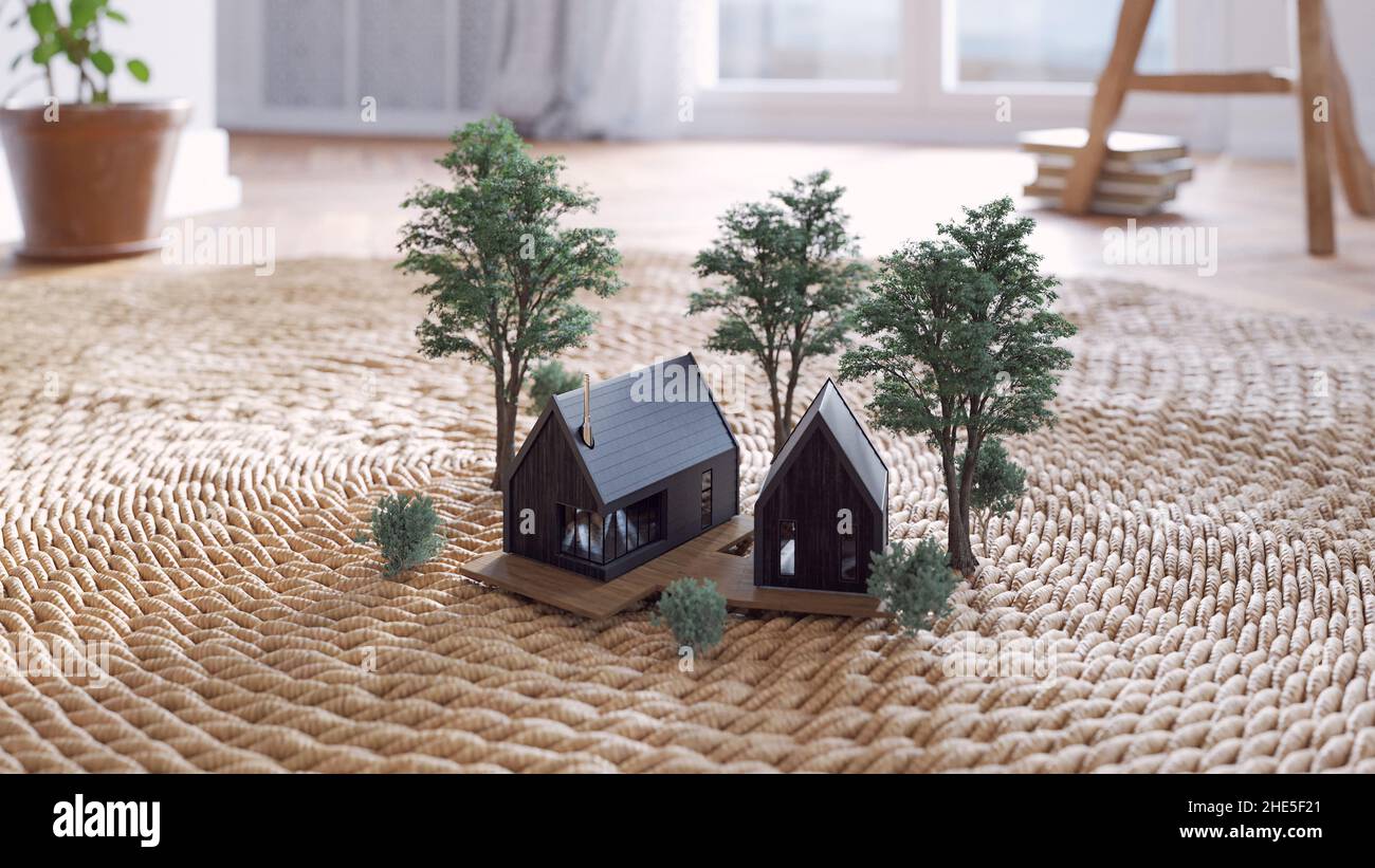 Small cozy houses in the room. 3d concept idea Stock Photo - Alamy