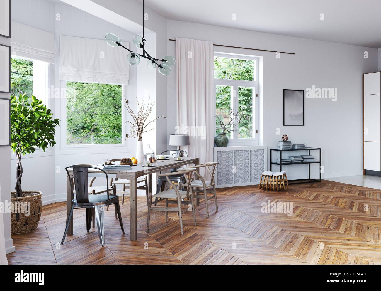 modern dining room. 3d rendering illusrtration concept Stock Photo - Alamy