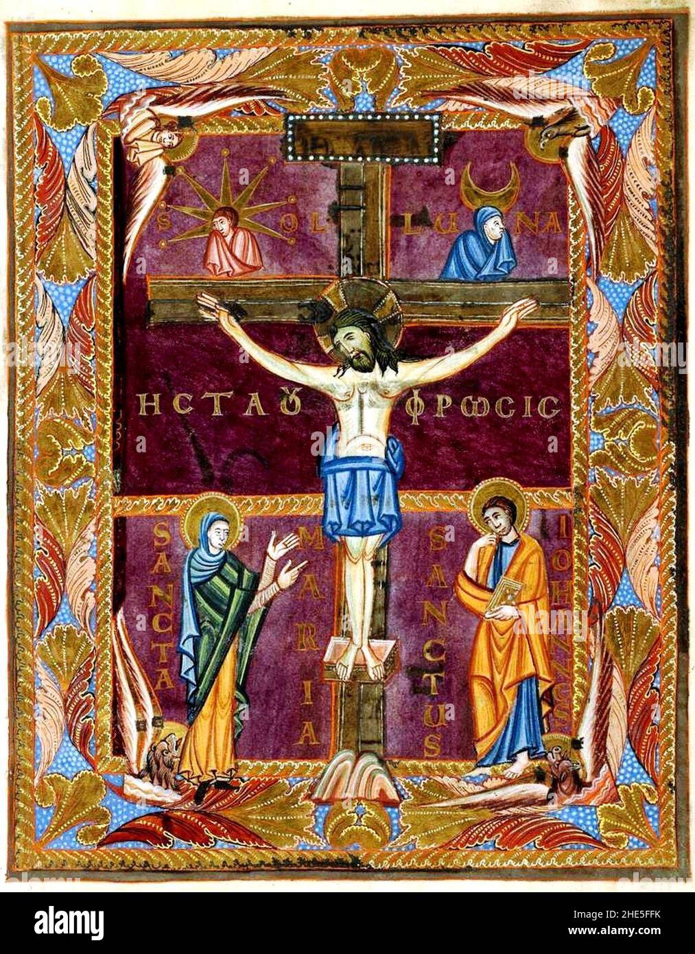 Sacramentary of king Henry II - crucifixion Stock Photo - Alamy