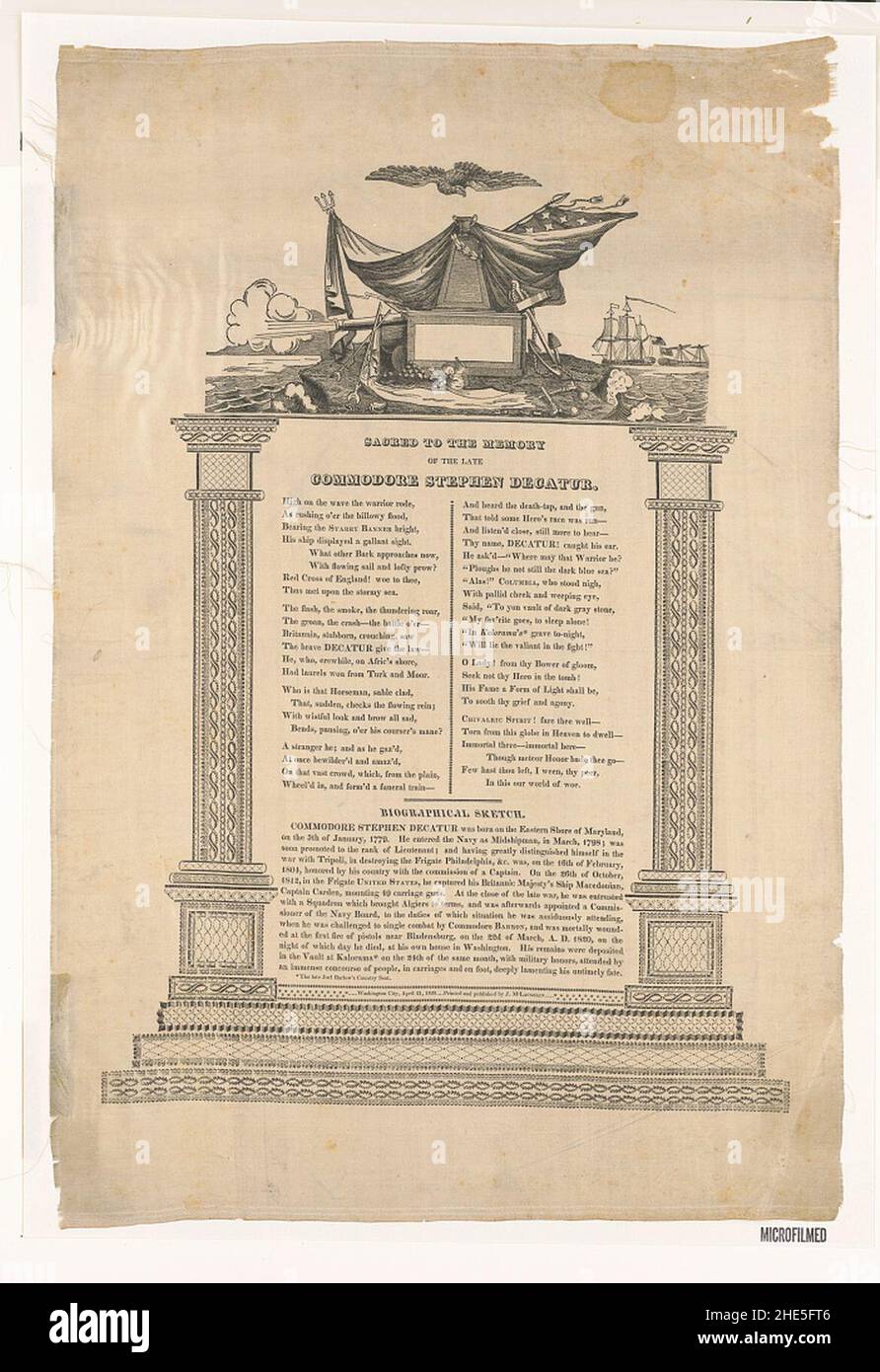 Sacred to the memory of the late Commodore Stephen Decatur Stock Photo ...