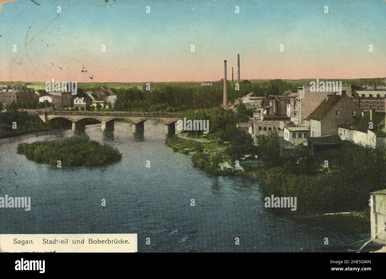 Sagan, Schlesien - Stadtteil und Boberbrücke Stock Photo - Alamy