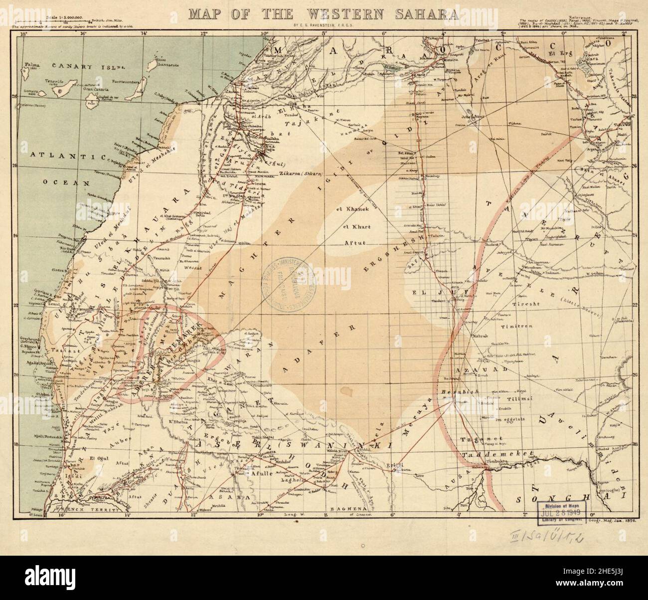 Sahara western 1876 map by Ravenstein Stock Photo - Alamy