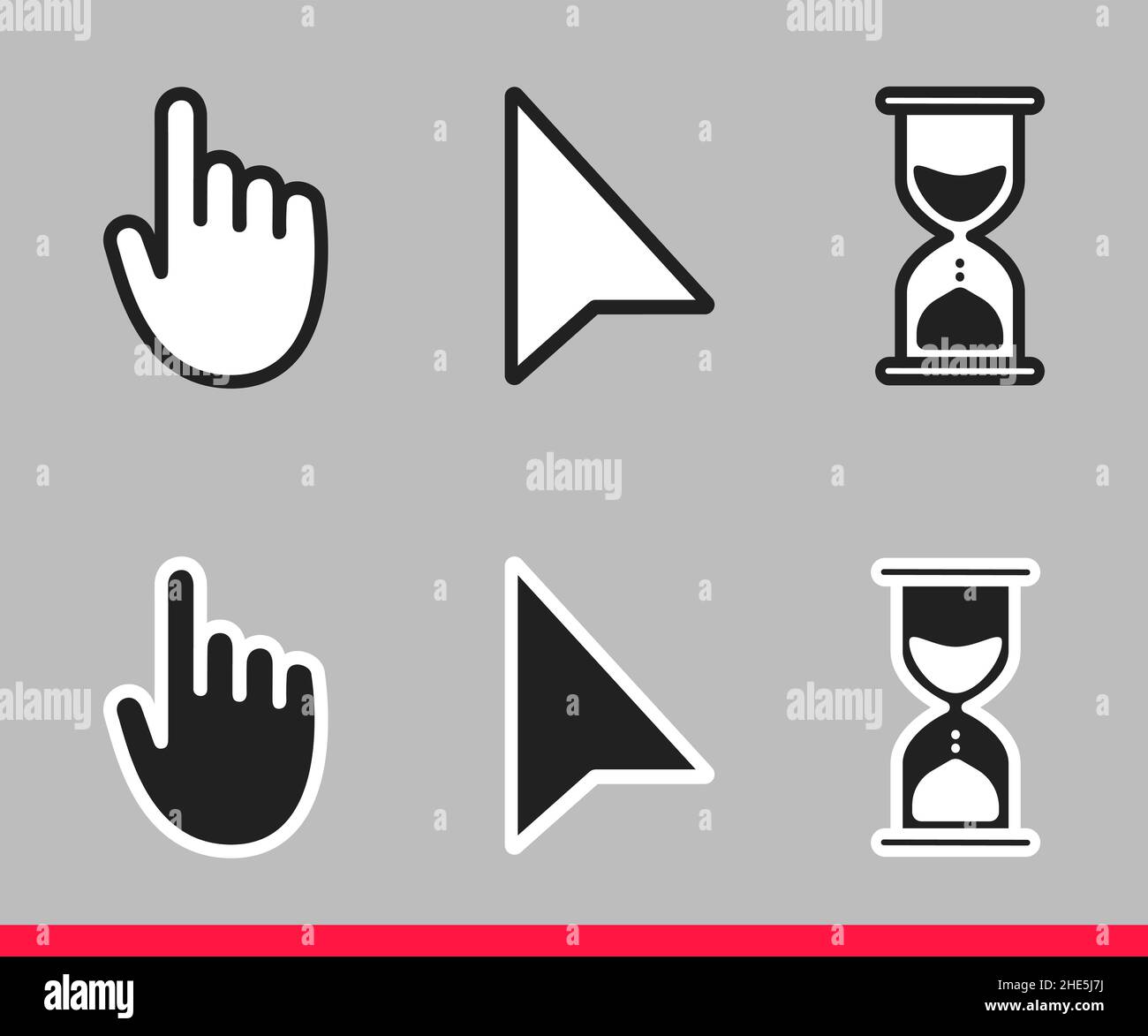 Pointer hand, arrow and hourglass loading clock mouse cursors icon sign ...