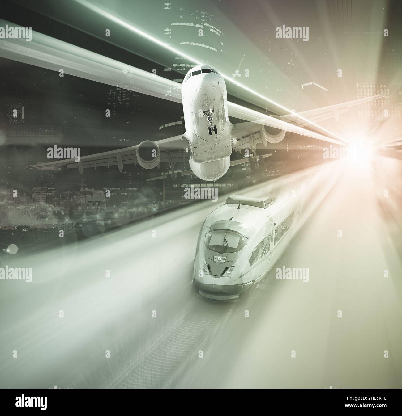 Speed of train and plane traveling Stock Photo - Alamy