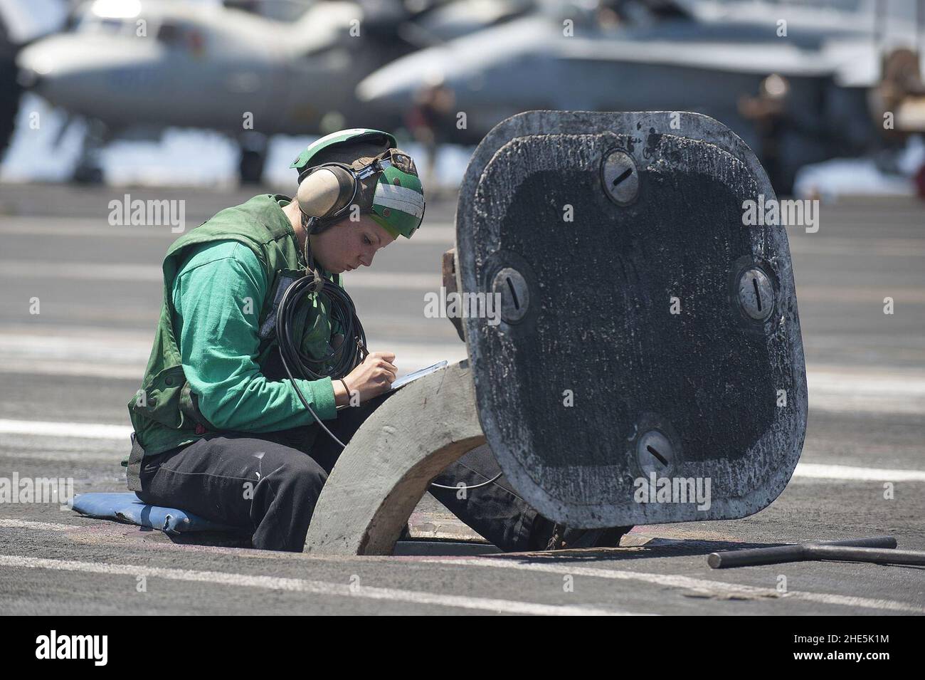 Sailor mans center deck station aboard Ike. (9191395225 Stock Photo - Alamy
