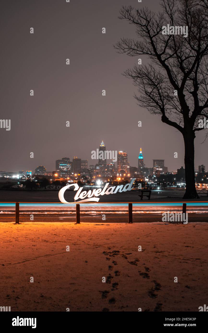 edgewater park cleveland sign during a snow storm in cleveland ohio ...