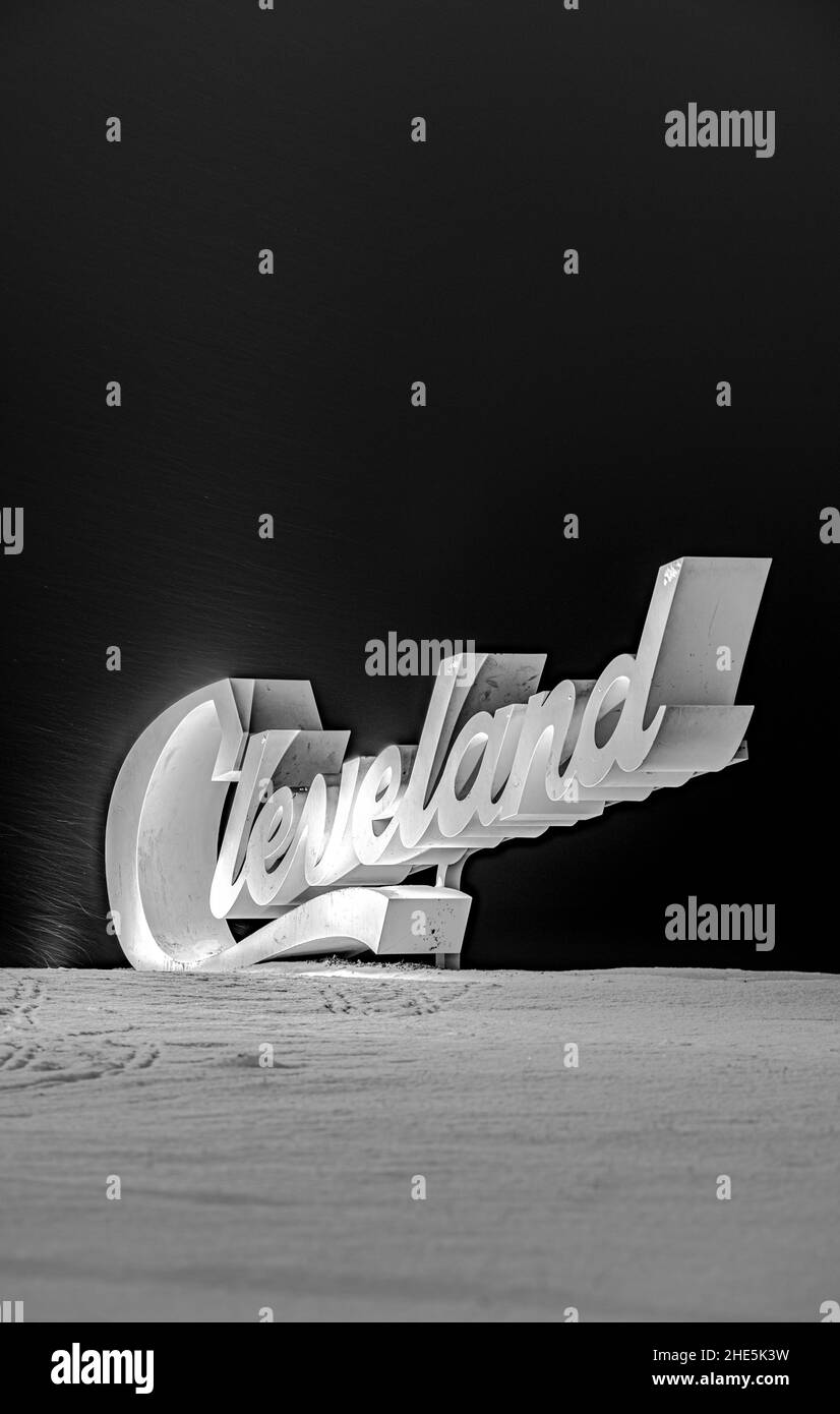 edgewater park cleveland sign during a snow storm in cleveland ohio ...