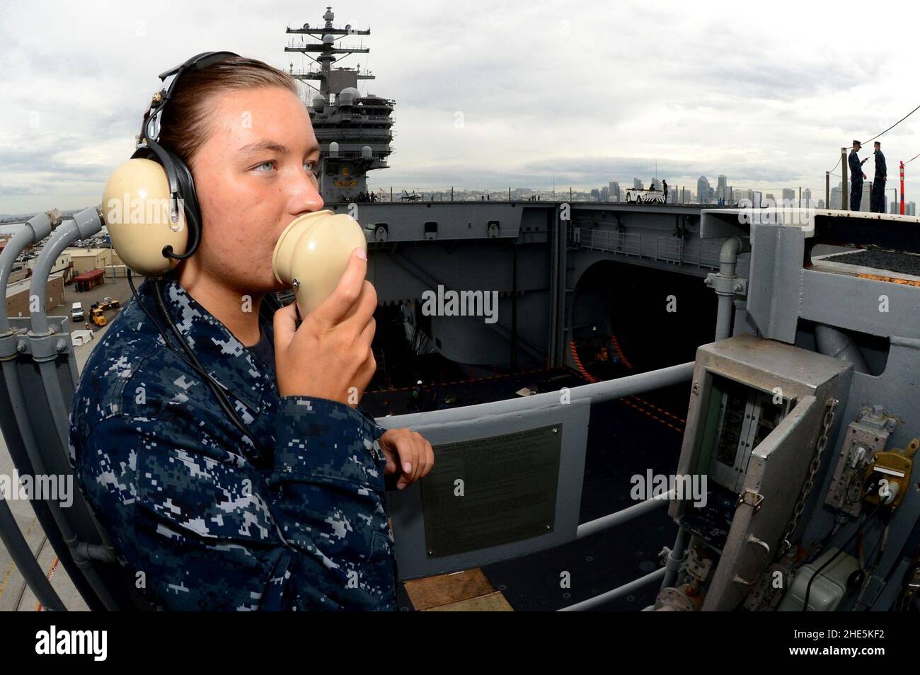 Sailor uses sound powered phone aboard USS Ronald Reagan. (9615922992 ...