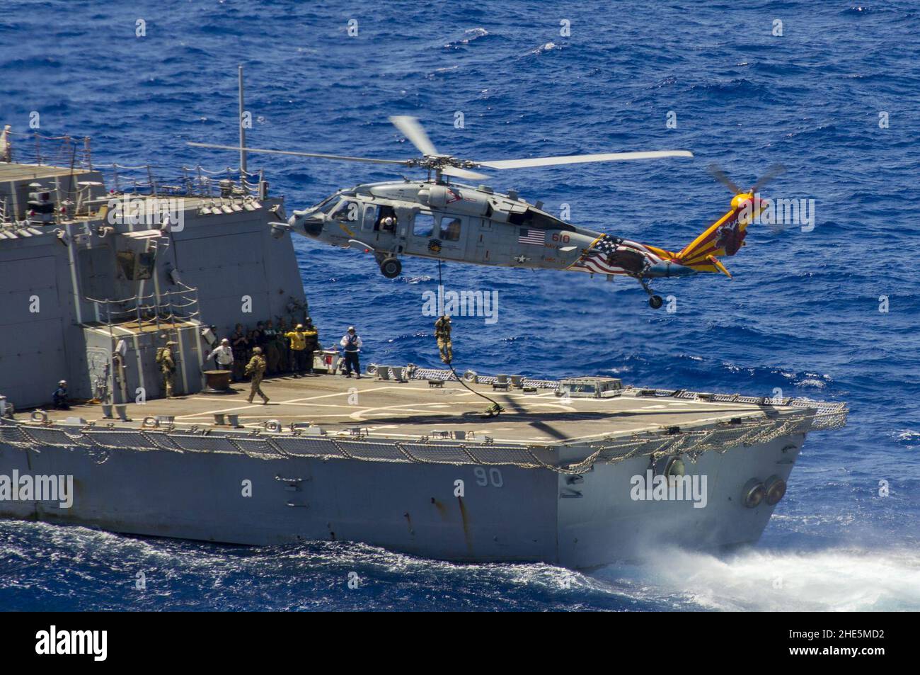 Sailors conduct a helicopter rope suspension technique exercise ...