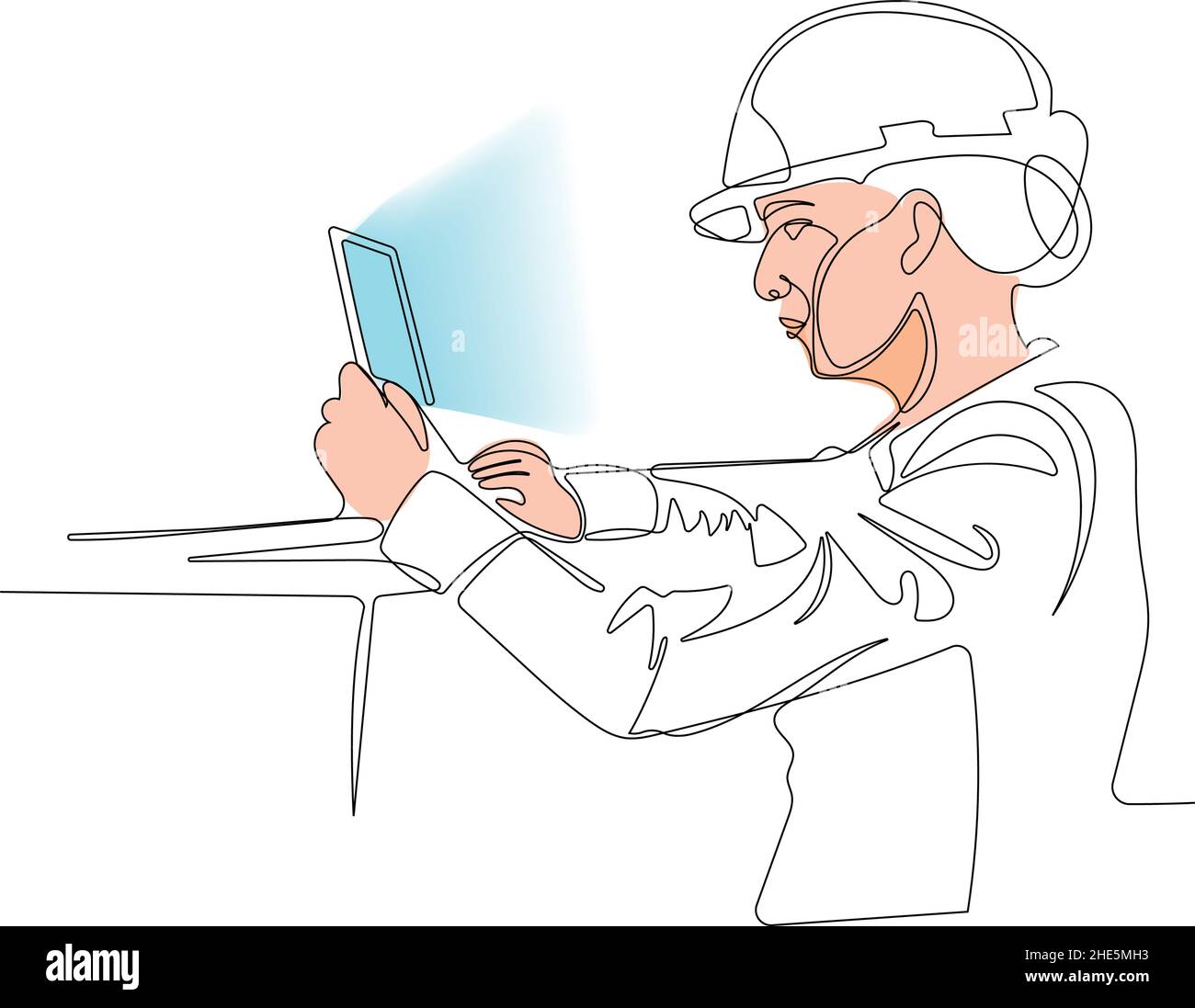 Continuous line drawing of a experienced engineer Stock Vector Image ...
