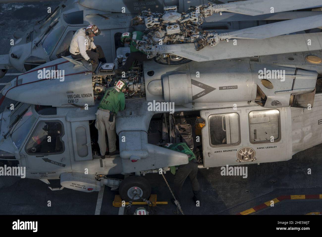 Sailors conduct Seahawk maintenance aboard USS Carl Vinson 141028 Stock ...