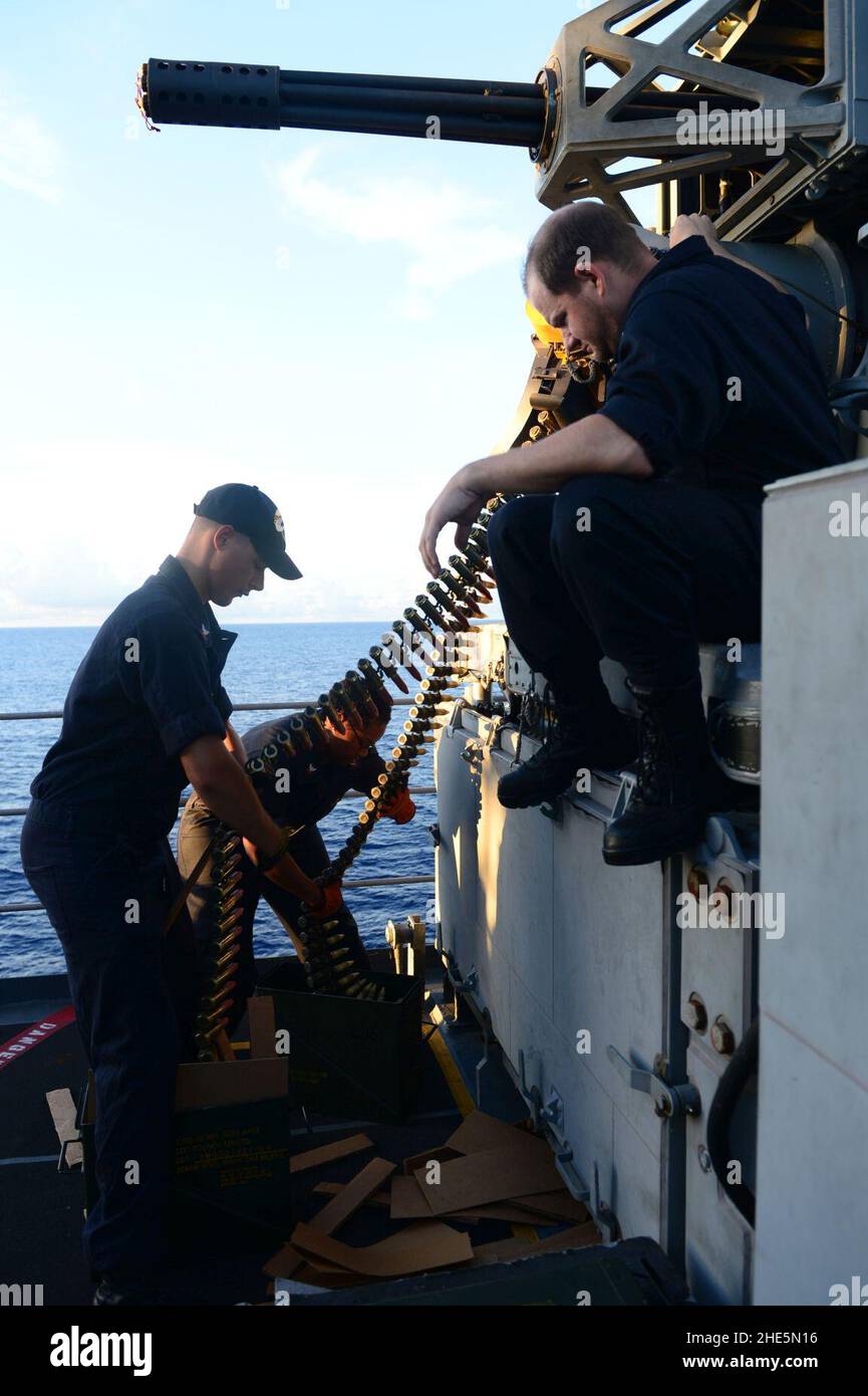 Sailors fire Phalanx close-in weapons system 140907 Stock Photo - Alamy