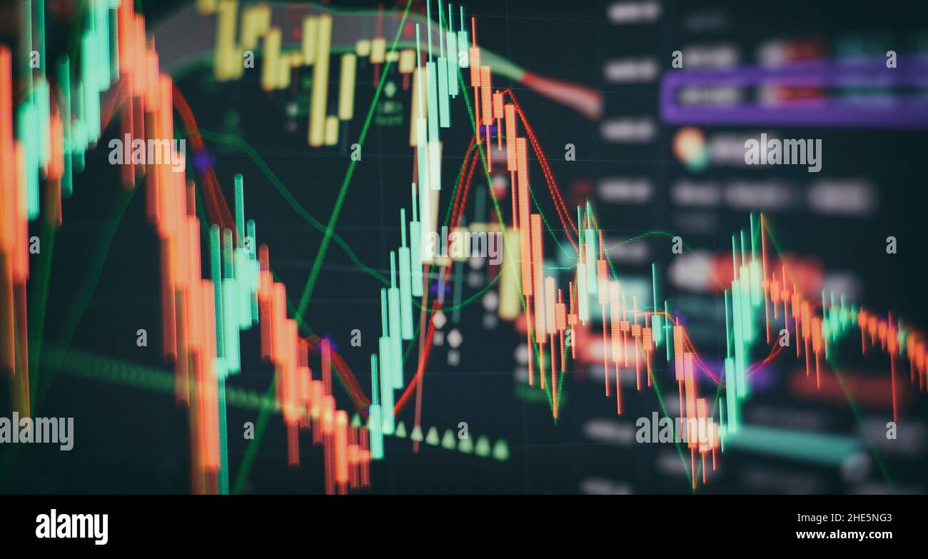 Blurry growing digital graph interface over dark blue background ...