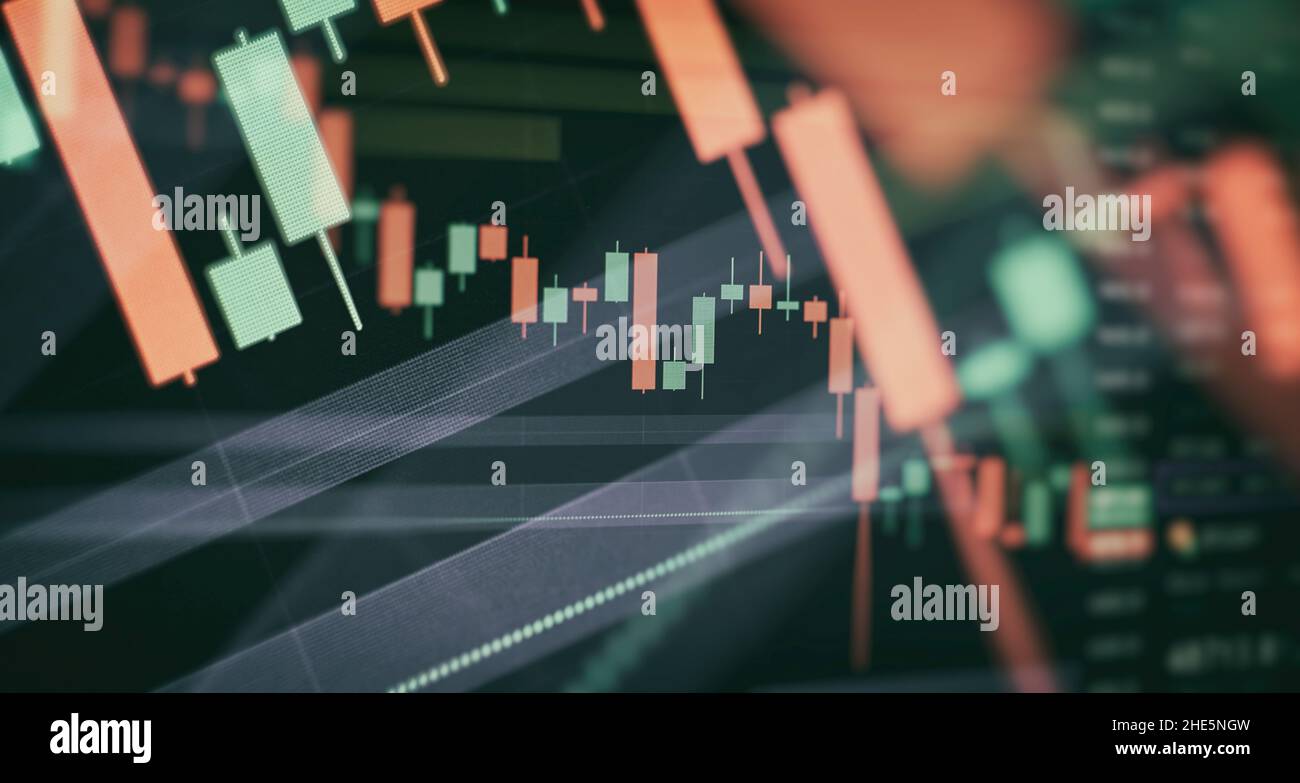 Blurry growing digital graph interface over dark blue background ...