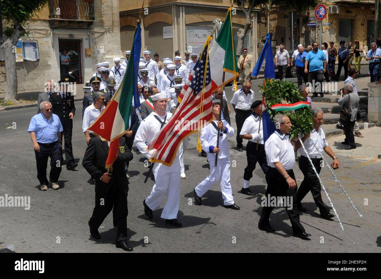 Sailors march to Gela Memorial in Sicily 120710 Stock Photo - Alamy