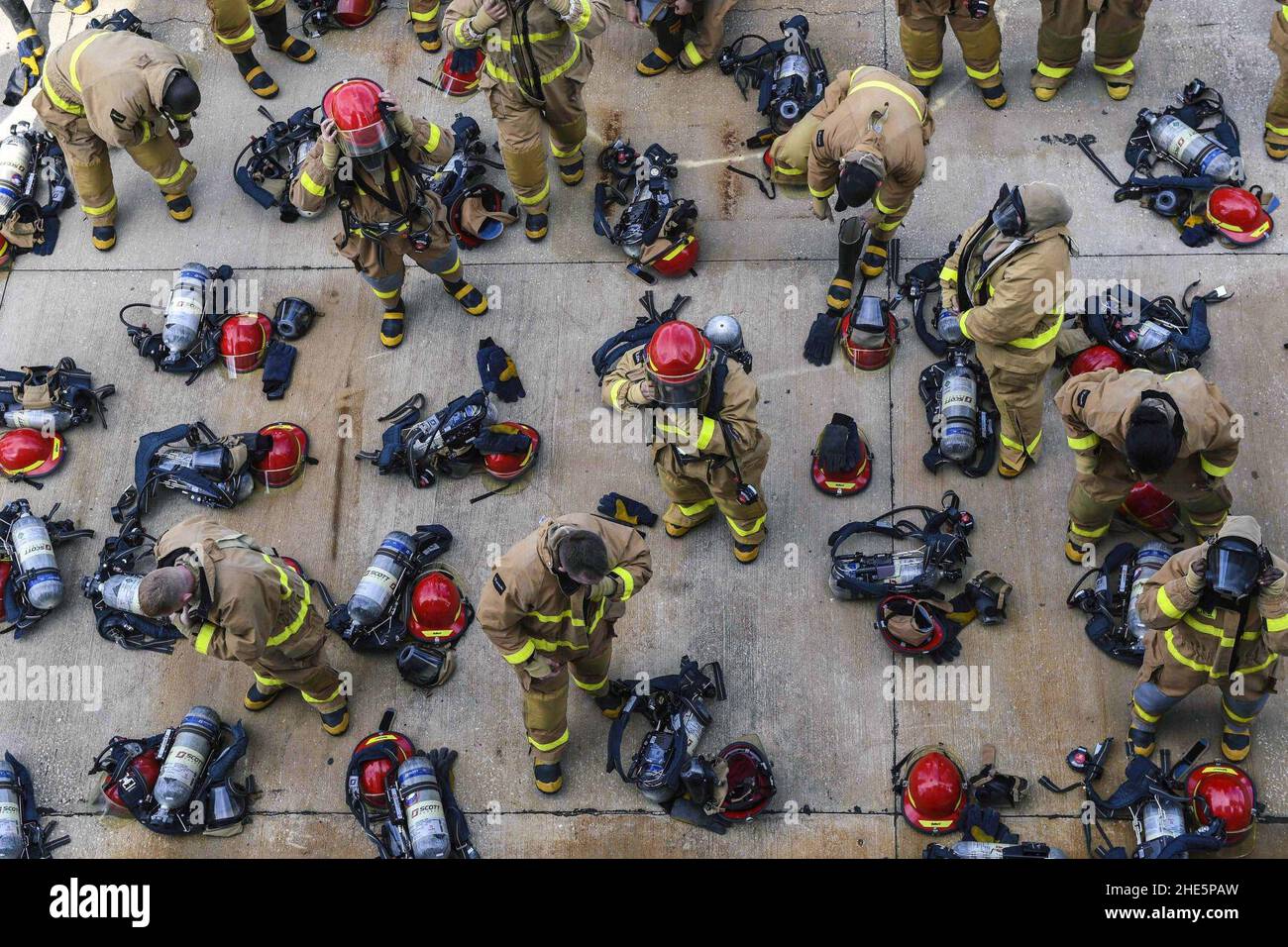Sailors participate in a firefighting training at Naval Station Mayport ...